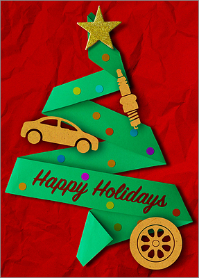 Automotive Green Tree Card (Glossy White) | Automotive Christmas Cards