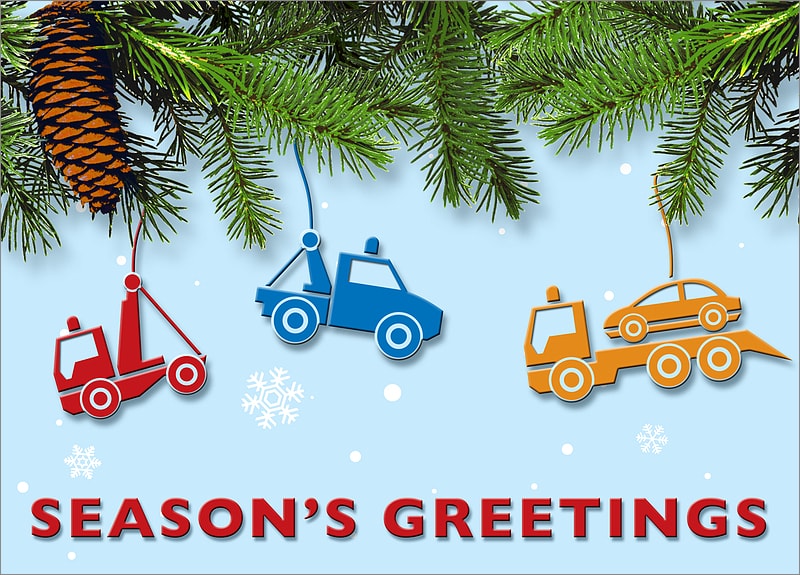 Tow Truck Christmas Card (Glossy White) | Automotive Christmas Cards